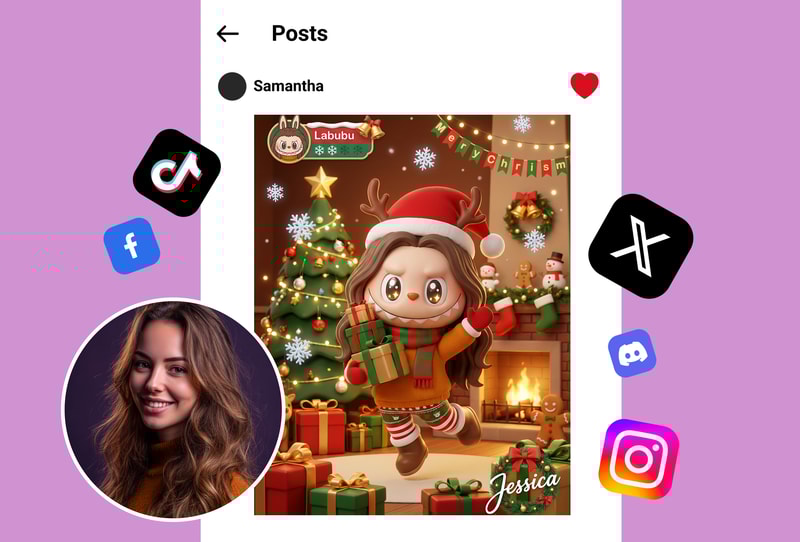 Labubu in Christmas – Turn Photos into Custom Holiday Avatars